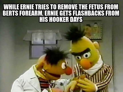 Meme Maker - While Ernie tries to remove the fetus from Berts forearm ...